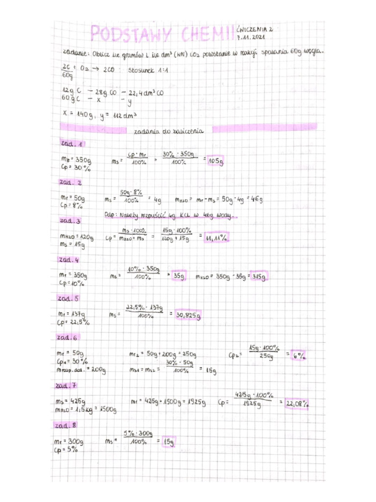 Rozwiązania Zadań Do Zaliczenia Podstawy Chemii | PDF