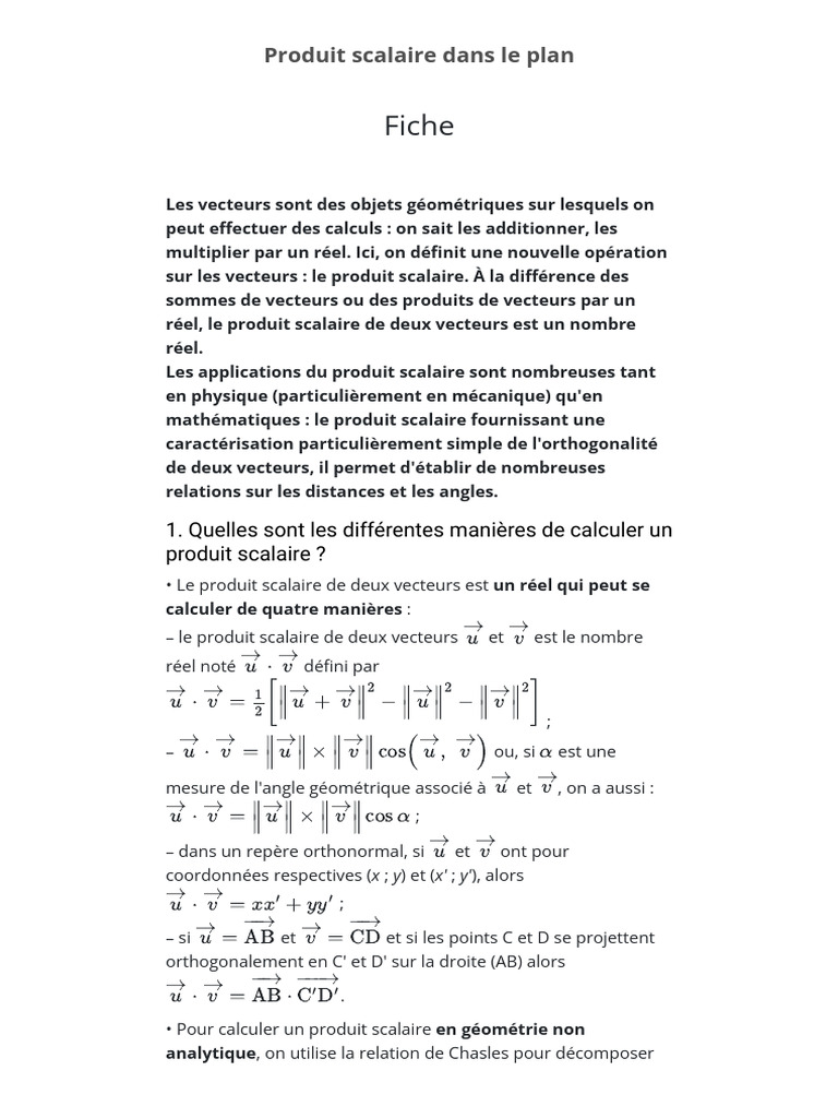 Calcul et propriétés du produit scalaire | PDF | Droite (mathématiques ...