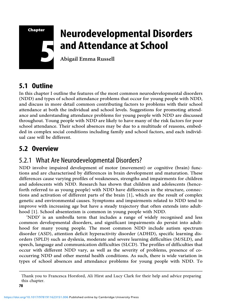 Neurodevelopmental Disorders and Attendance at School | PDF