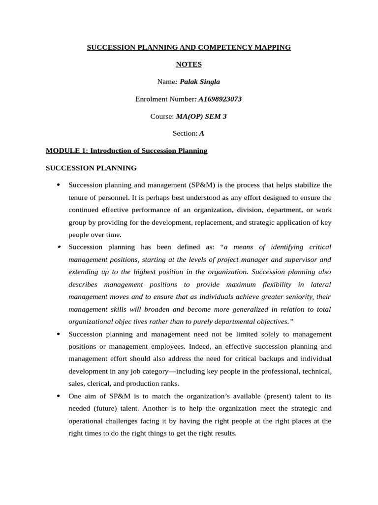 SUCCESSION PLANNING AND COMPETENCY MAPPING | PDF