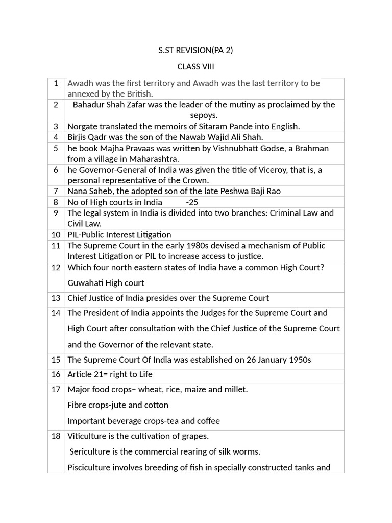 S.ST Revision Class 8 Pa 2 2023 | PDF