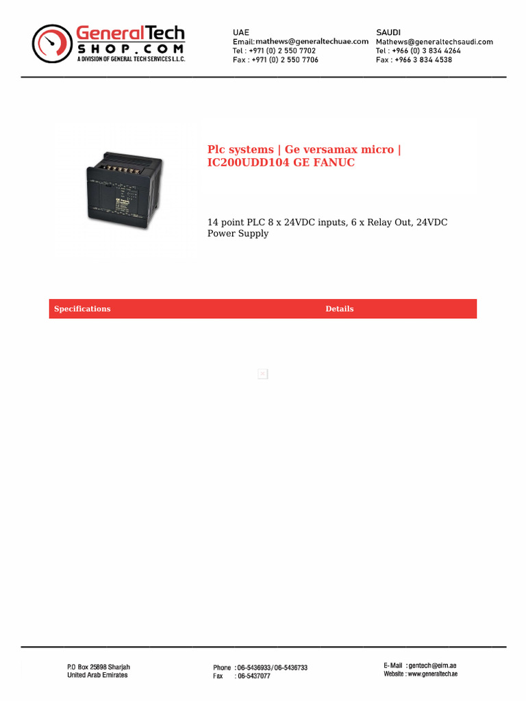 Catalog - PLC Systems - Ge Versamax Micro - IC200UDD104 GE FANUC | PDF