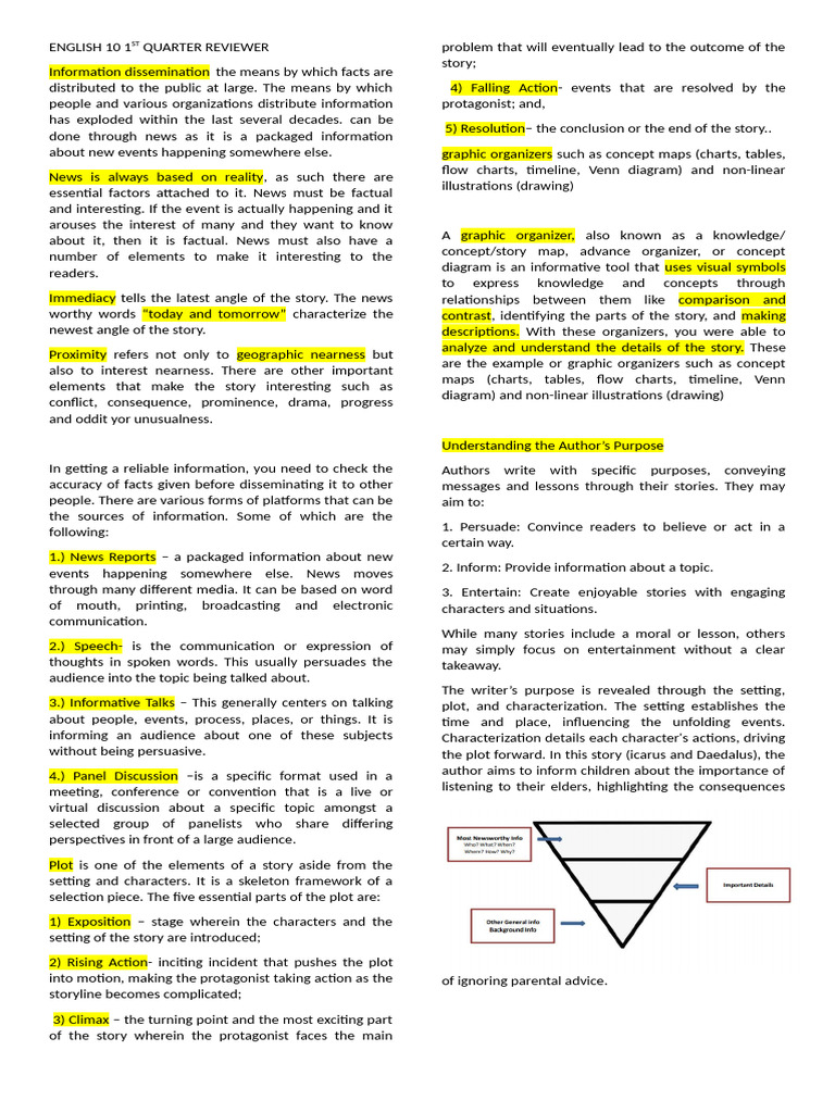 English 10 1st Quarter Review Guide | PDF | Plot (Narrative ...