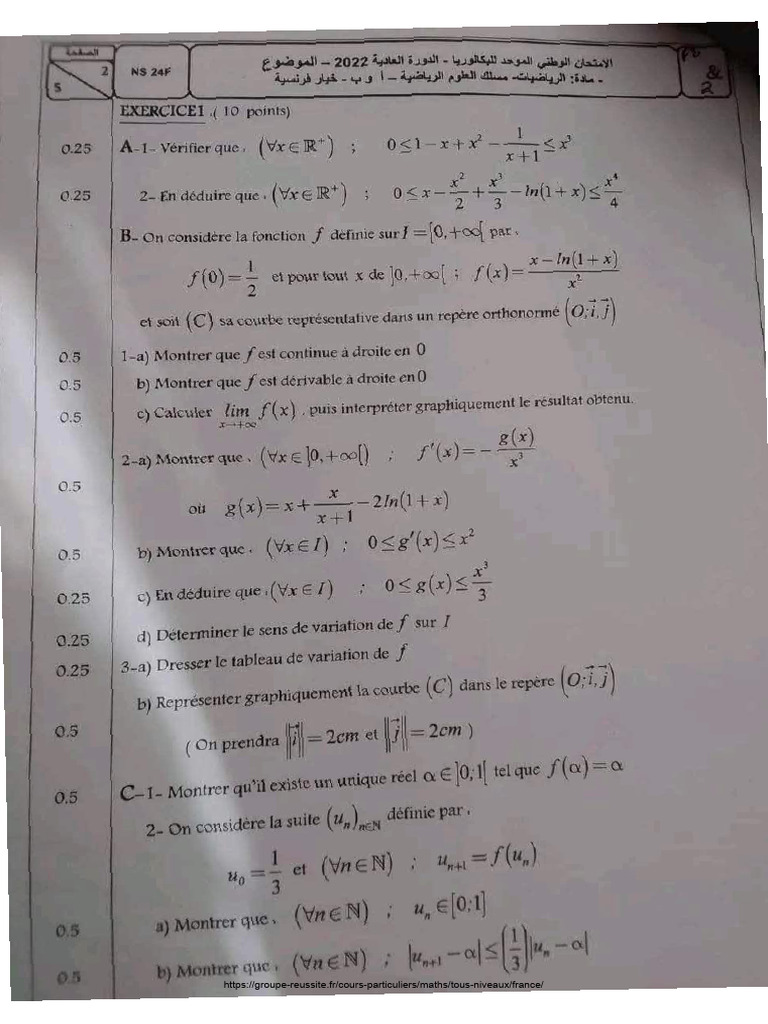 Sujet Bac Maths 2022 Maroc | PDF