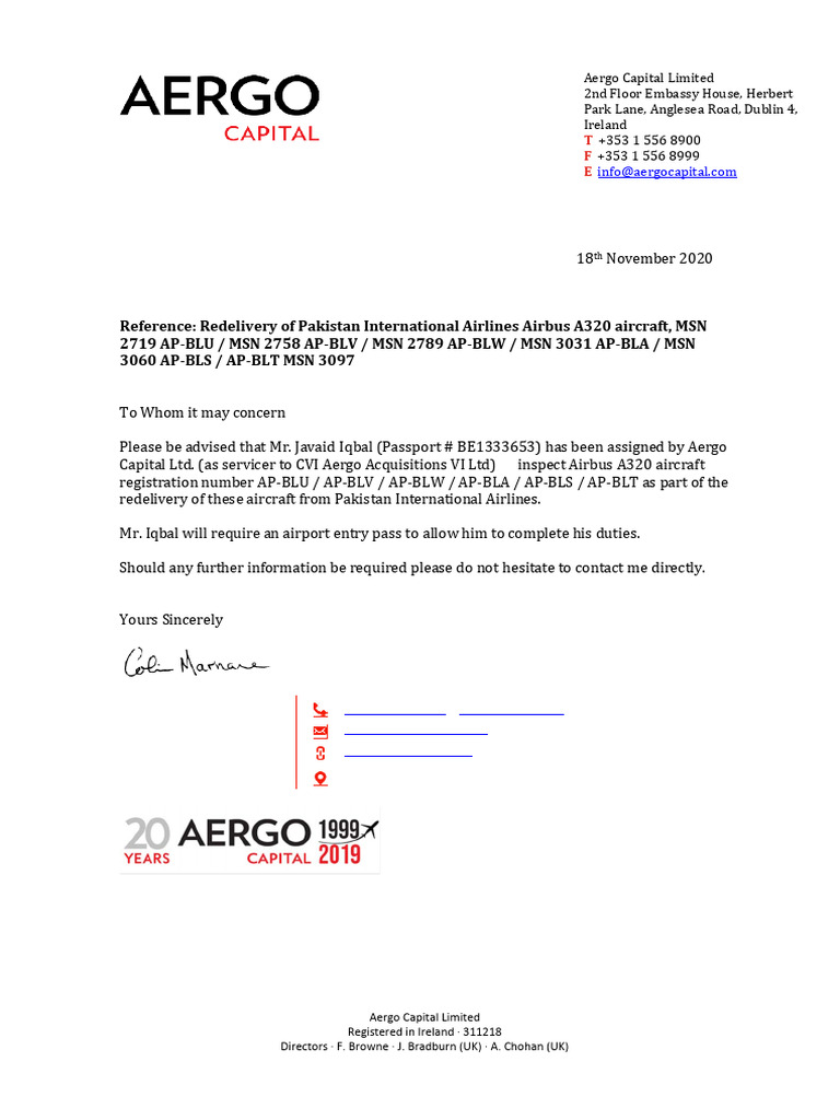 Assignment Letter - PIA Redelivery Javaid Iqbal | PDF