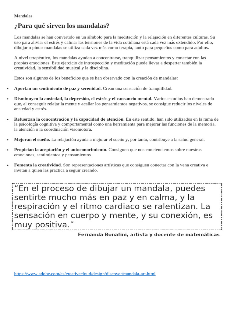 Beneficios y Guía para Dibujar Mandalas | PDF | Meditación | Mente