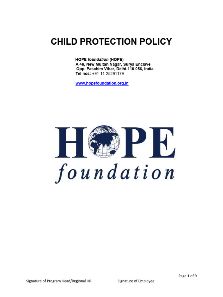Child Protection Policy HOPE Foundation July2019 | PDF | Child Abuse ...