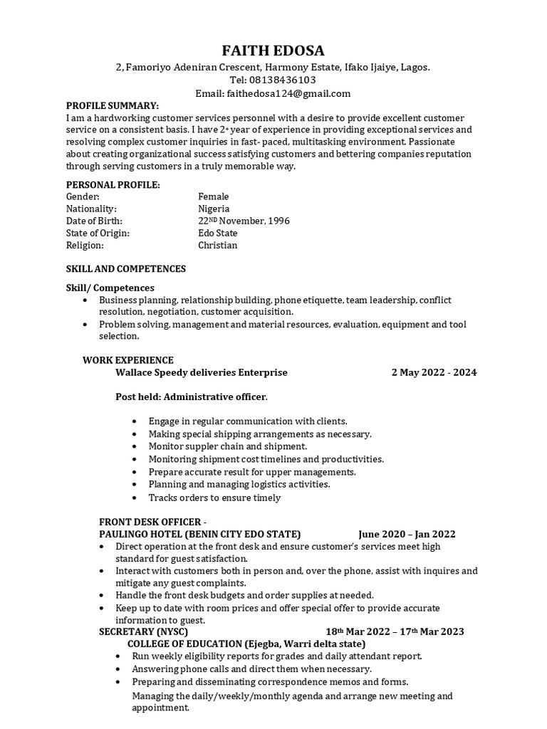 Faith Edosa CV | PDF