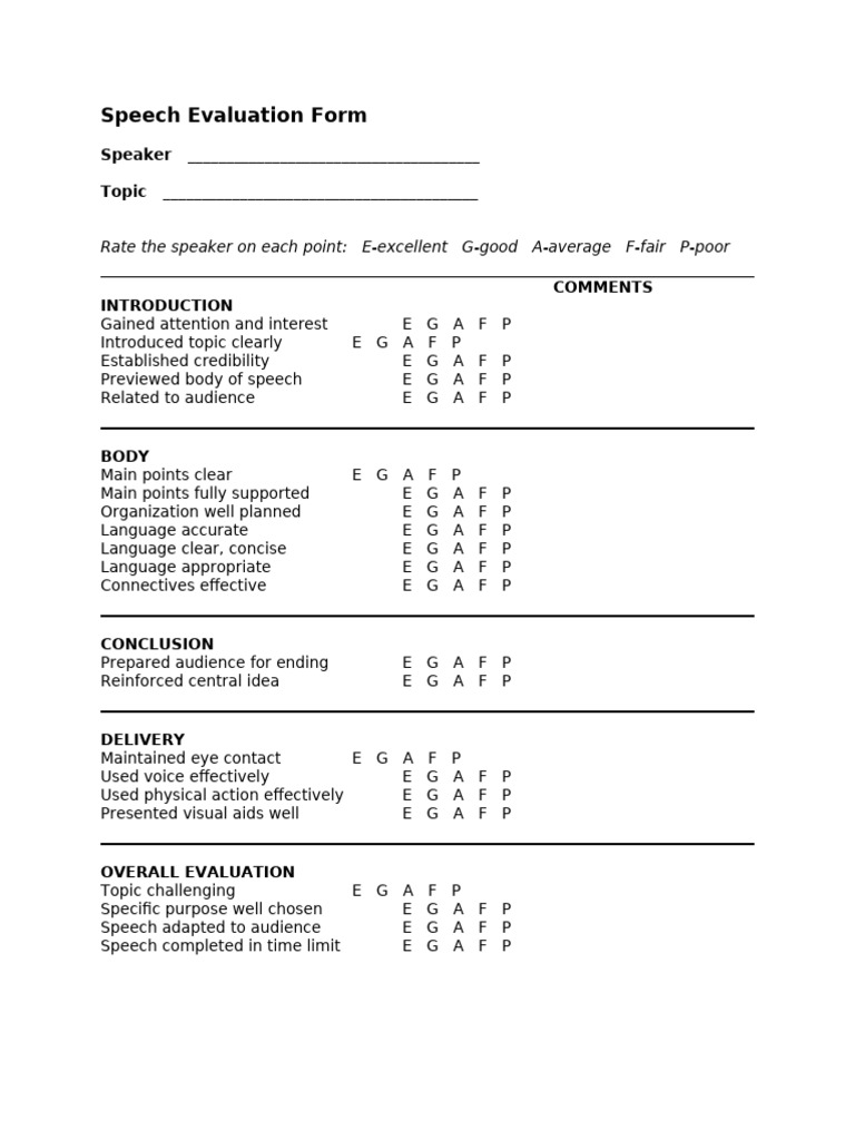 Speech Evaluation Guide | PDF | Career & Growth