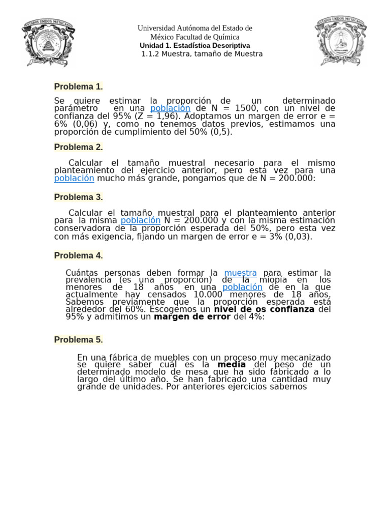Problemario 1 Unidad 1 Estadistica Descriptiva | PDF