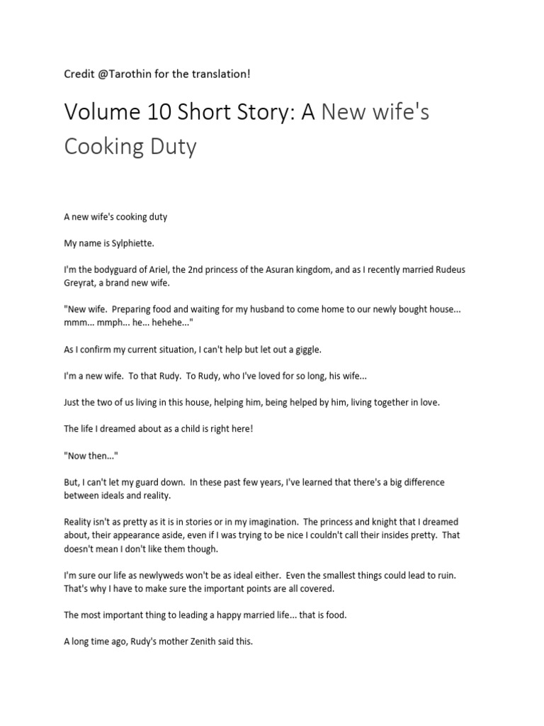 Volume 10 SS A New Wifes Cooking Duty | PDF