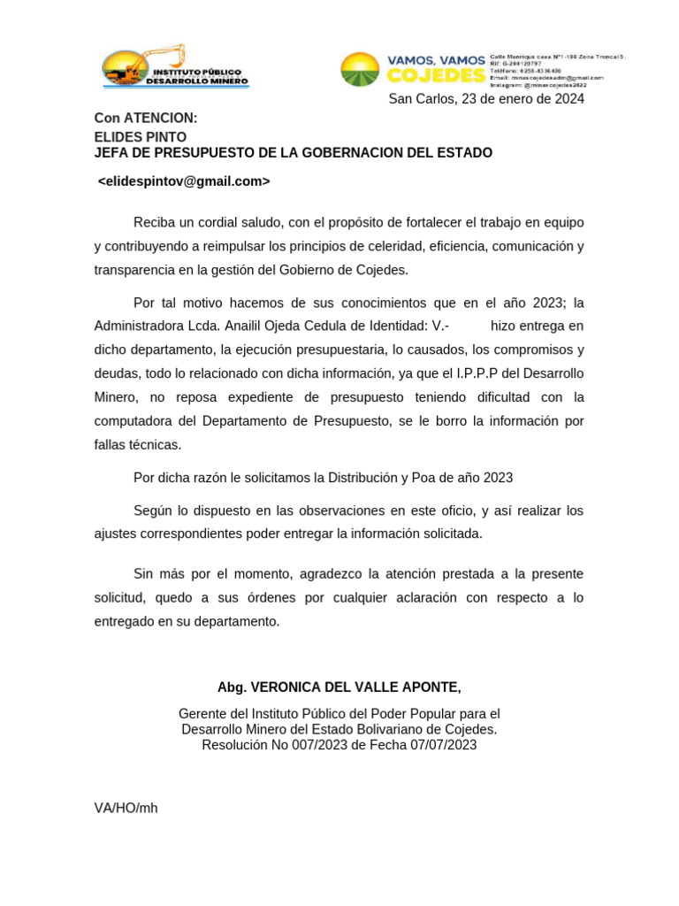 oficio a Elides presupuesto | PDF