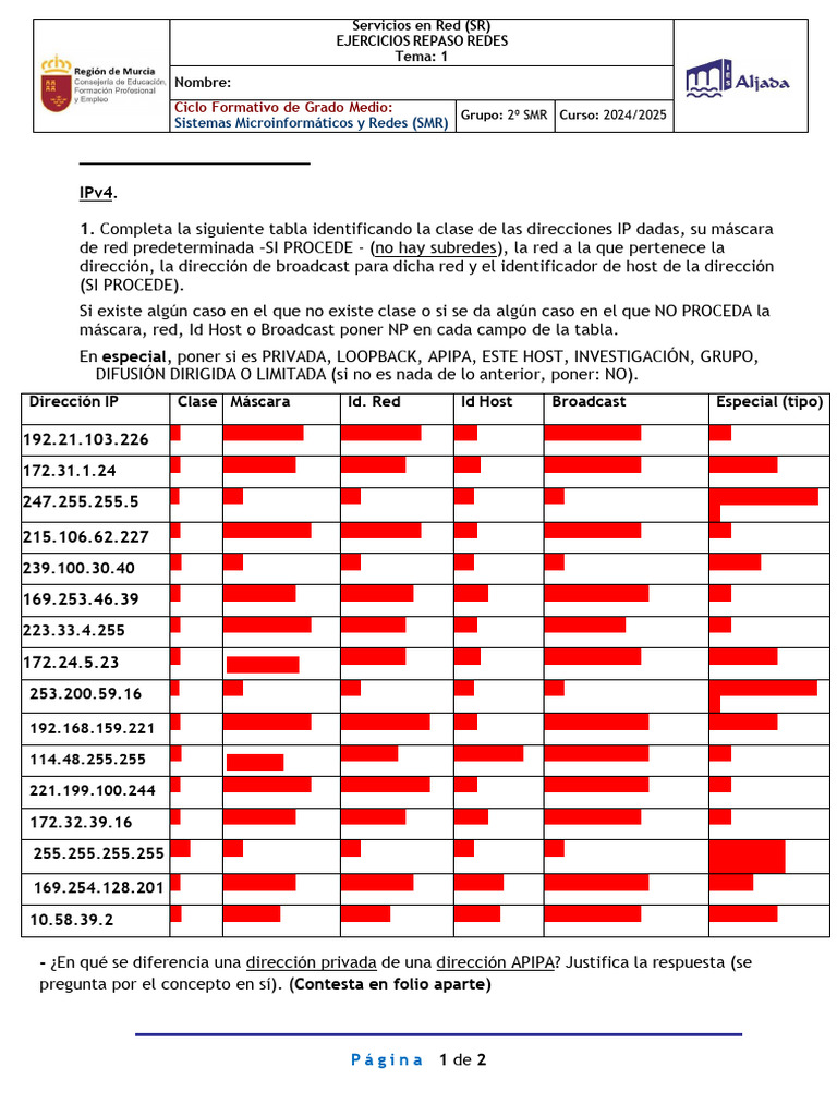 Ejercicios Repaso IPv4 Adrian Arce | PDF