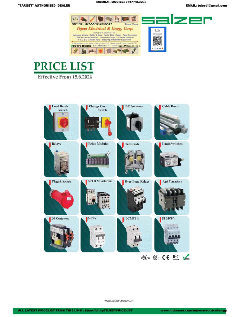 Salzer All Products Price List Wef 15-06-2024 | PDF