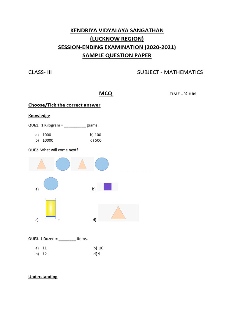 Class-III, Maths Sample Paper-1 - 240919 - 213323 | PDF