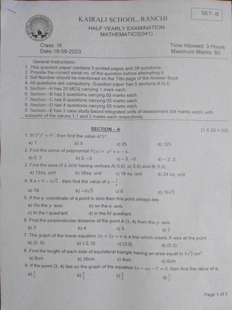 Class 9 Previous Year Question Papers | PDF