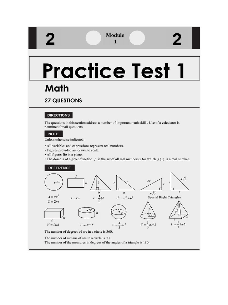SAT Math Practice Test 1 Module 1 | PDF