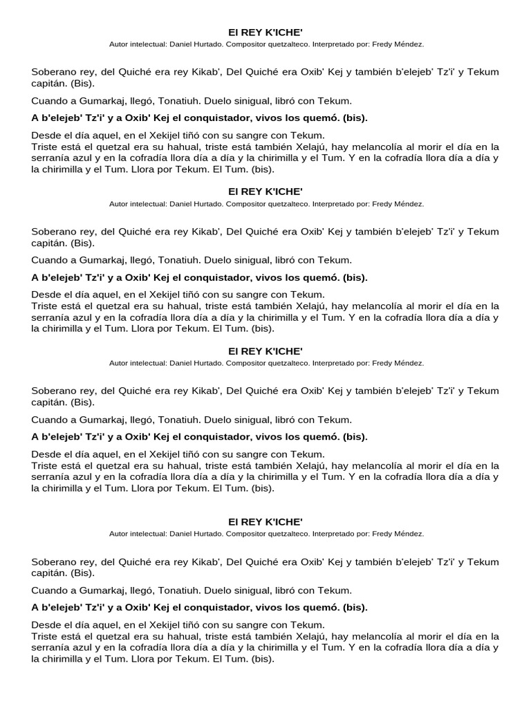 Letra El Rey Kiche | PDF | Guatemala | Pueblos mayas