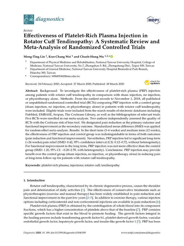 Effectiveness of Platelet-Rich Plasma Injection - Review | PDF