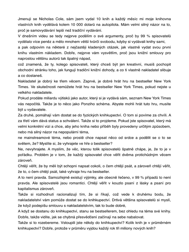 Nicolas Cole - Q&A On How To Self-Publish Your First Book CZ | PDF