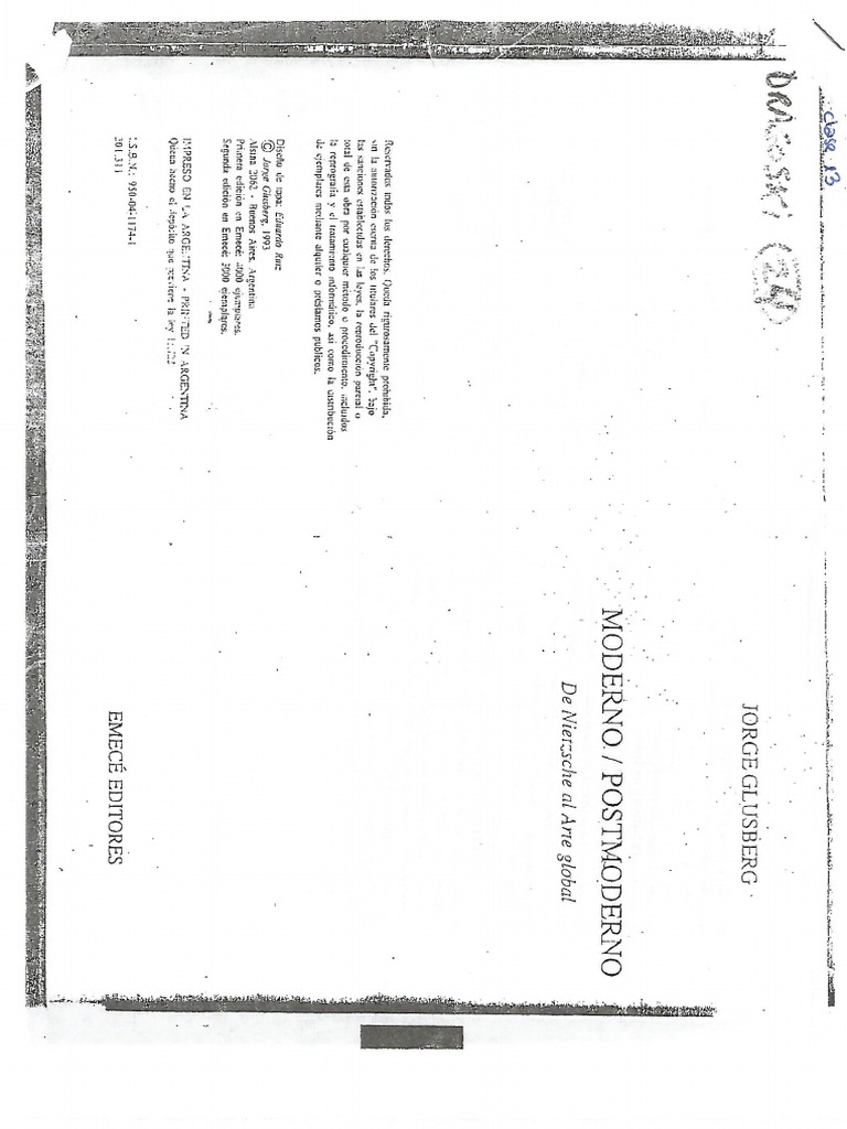 Texto N 75 Glusberg, Jorge ModernoPostmodernoCap II Emece1993 | PDF