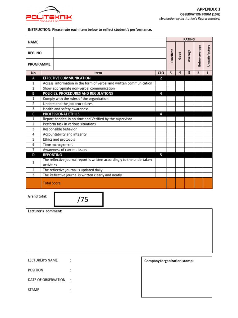 Appendix 3 @ Observation Form | PDF