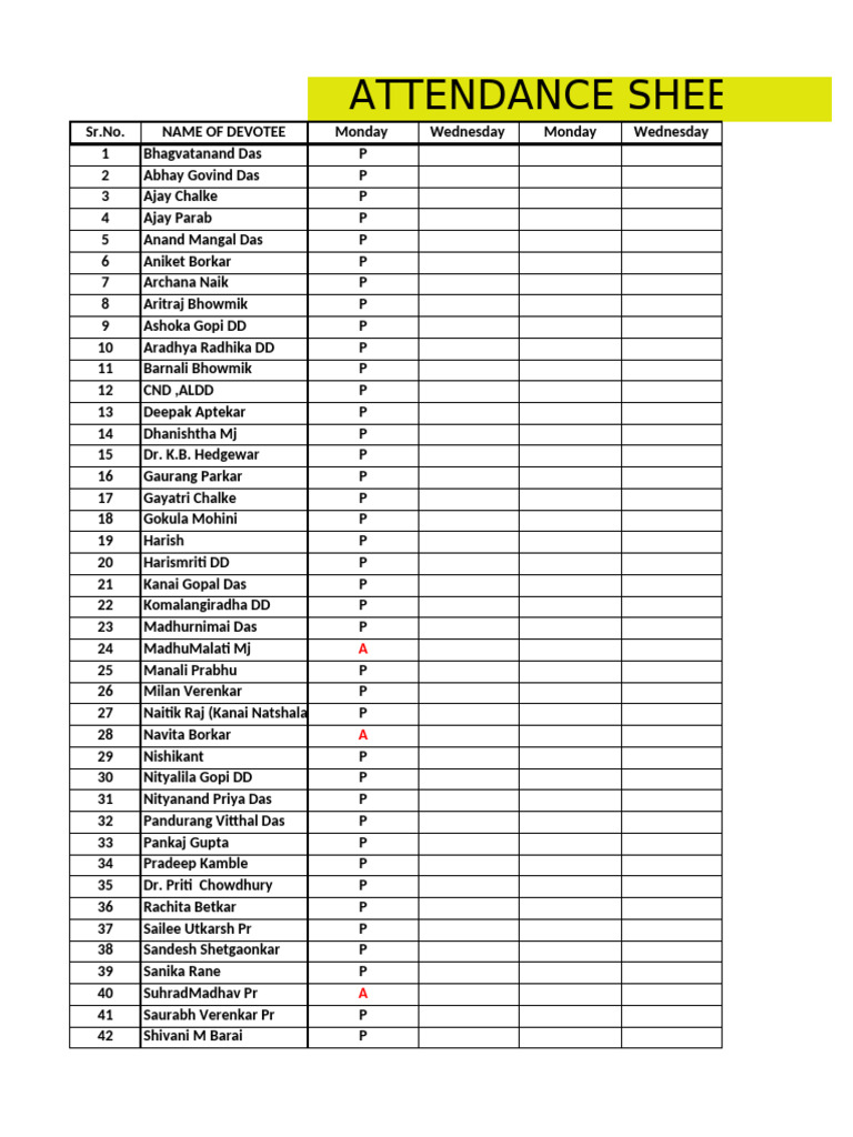 Attendance Sheet 2 | PDF