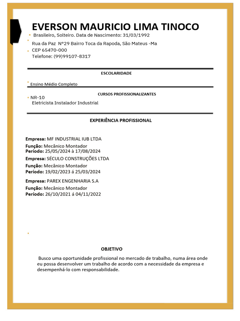 Currículo Everson Mauricio Lima Tinoco - 20240824 - 203146 - 0000 | PDF