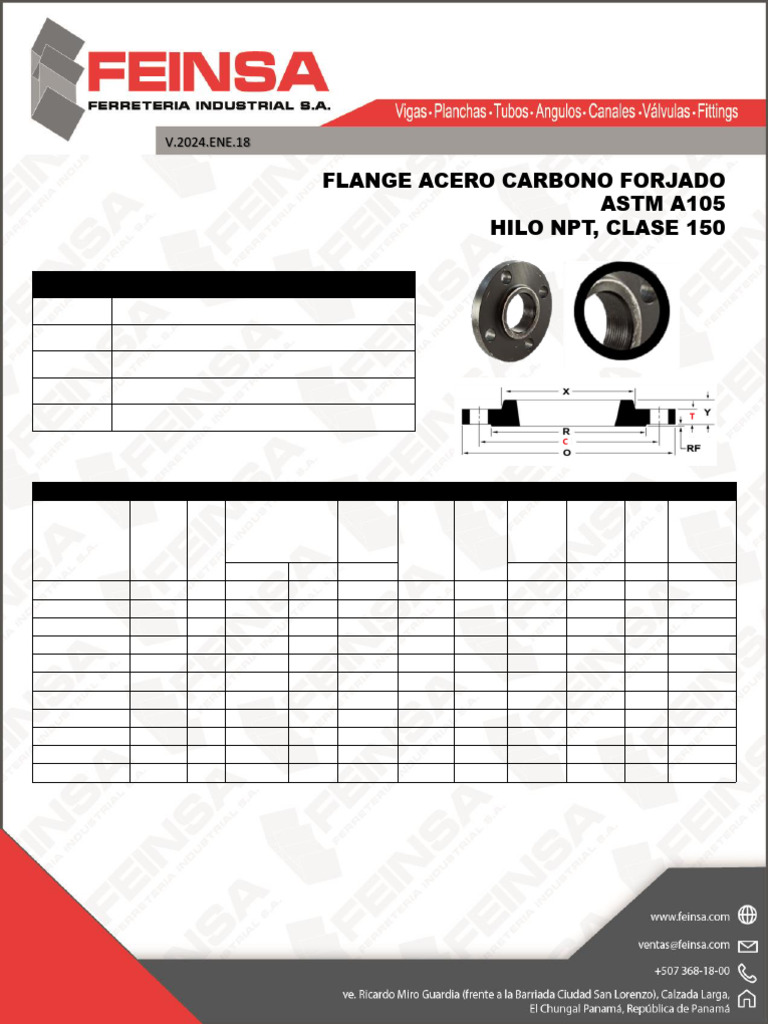 Feinsa A105 Flange NPT RF Ansi Rev - Ene.2024 | PDF