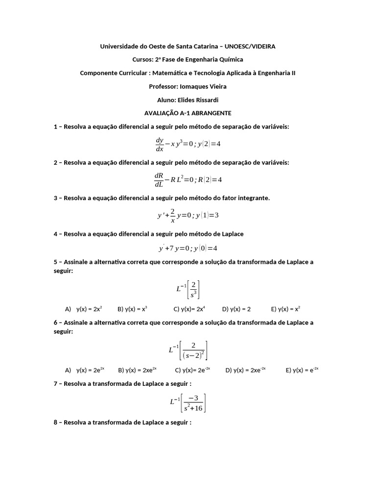 Prova Abrangente de Matematica Aplicada Ii | PDF | Análisis matemático | Matemáticas