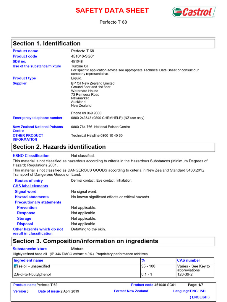 Perfecto T68 MSDS | PDF