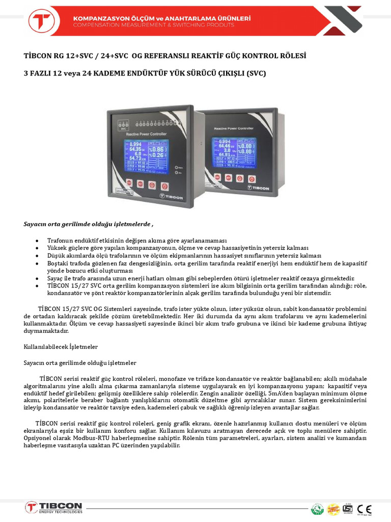 Tibcon 15 SVC 27 SVC OG Reaktif Guc Kontrol Rolesi Kullanma Kilavuzu | PDF