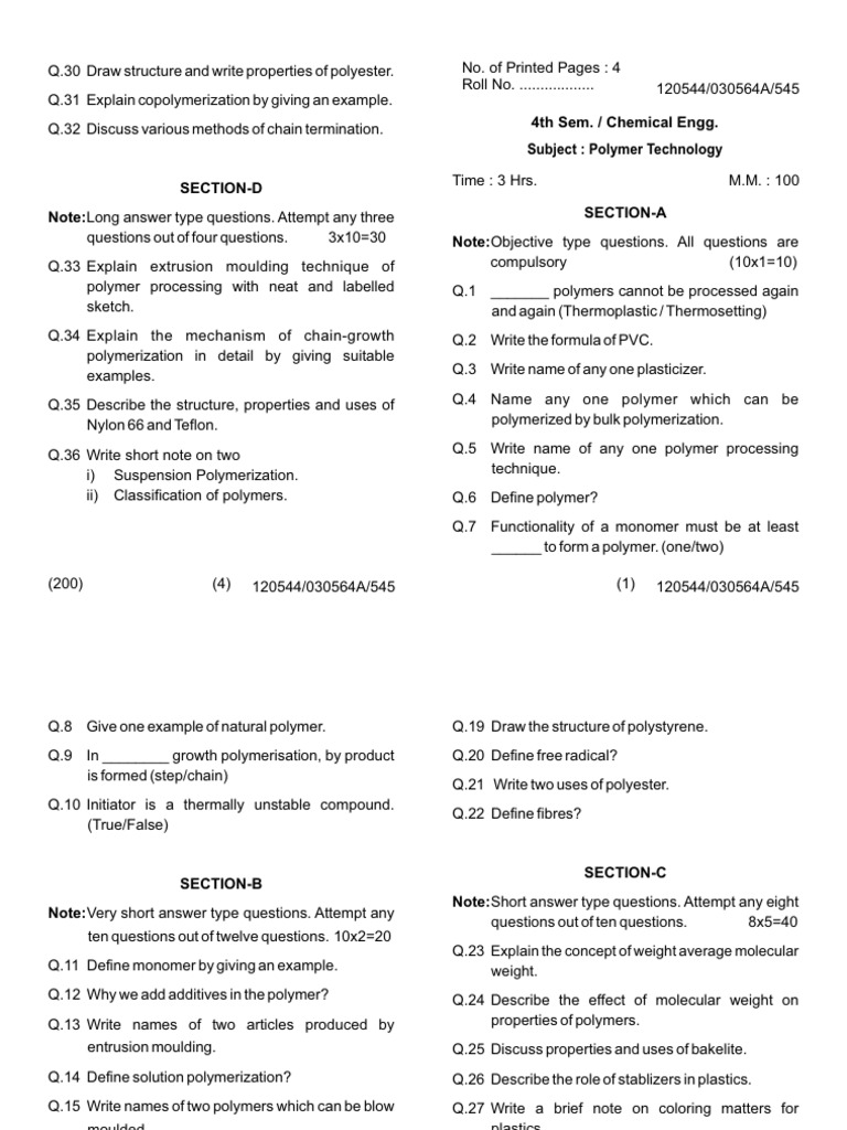 Chem 4 Sem Polymer Technology 120544 May 2019 | PDF Chem 4 Sem Polymer Technology 120544 May 2019 | PDF