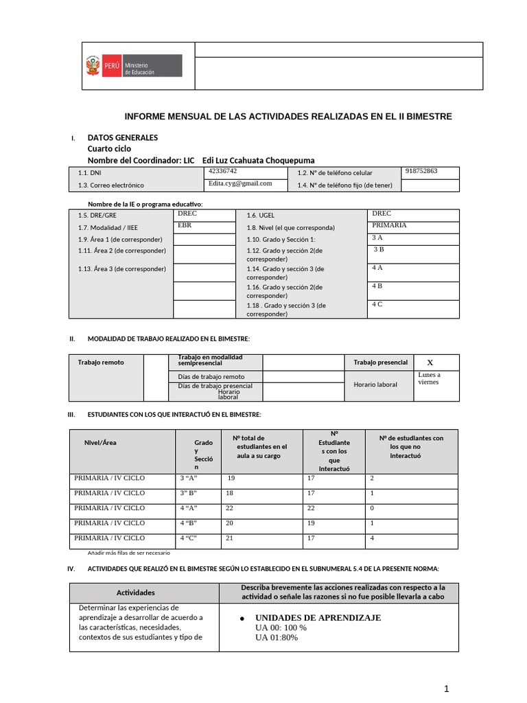 INFORME II BIMESTRE_IV CICLO | PDF