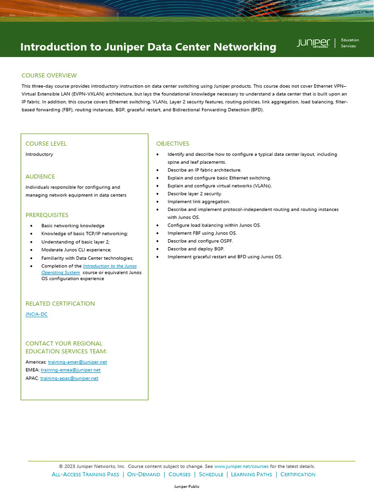 Introduction To Juniper Data Center Networking (IJDC) | PDF