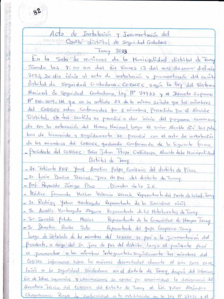 ACTA DE CONFORMACION DEL CODISEC 2023 | PDF