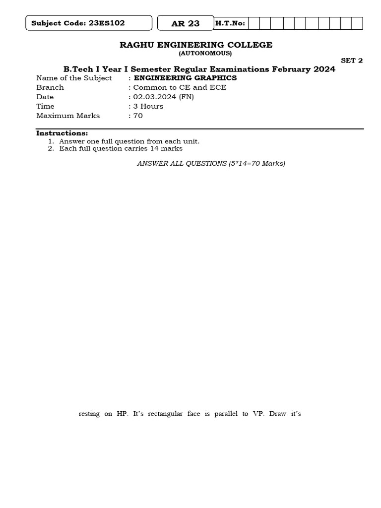 SET 2 Engineering Graphics | PDF