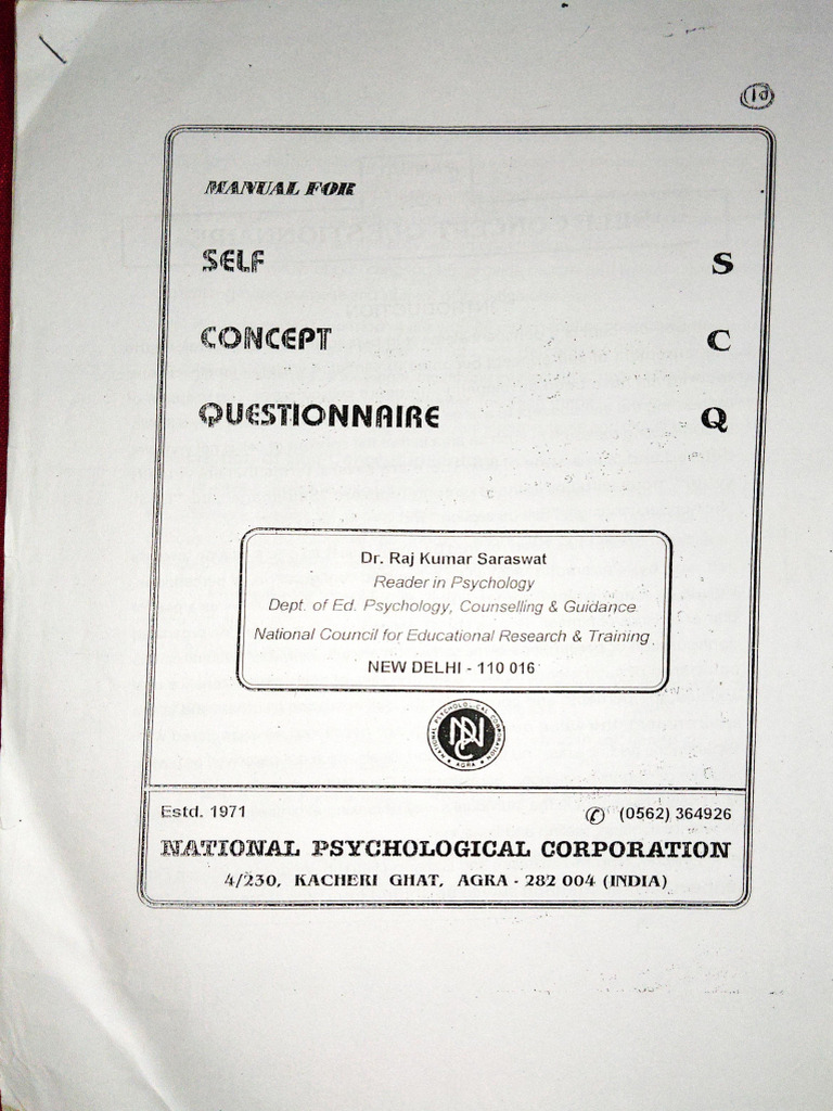 Self Concept Quesstionnaire PDF | PDF