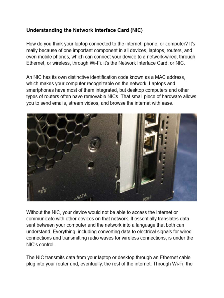 Understanding the Network Interface Card (NIC)_Computer_Homework | PDF