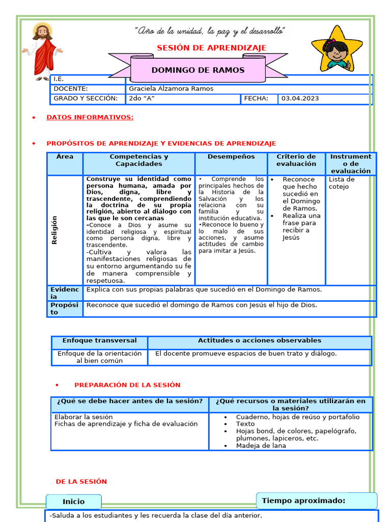 1° E1 S3 Sesión D2 Religión Domingo de Ramos | PDF
