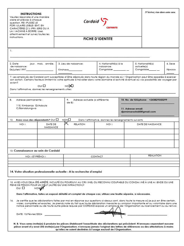 Fiche D'identité Cordaid - All | PDF