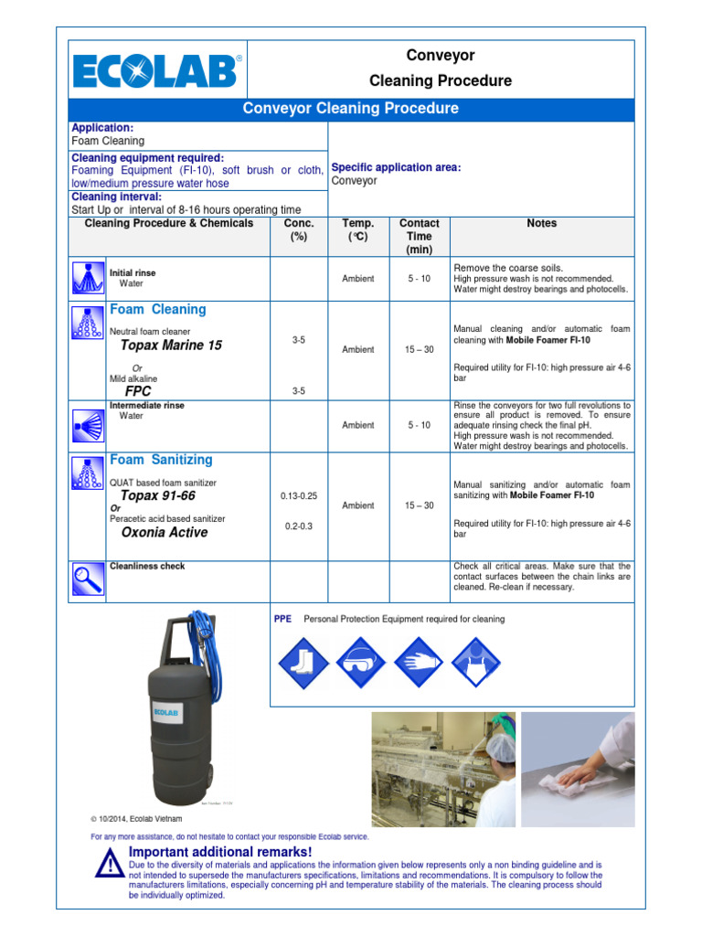 SOP - Conveyor Cleaning Procedure | PDF