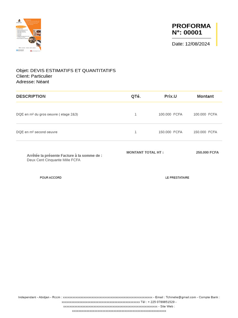 Proforma - Particulier - DEVIS ESTIMATIFS ET QUANTITATIFS | PDF