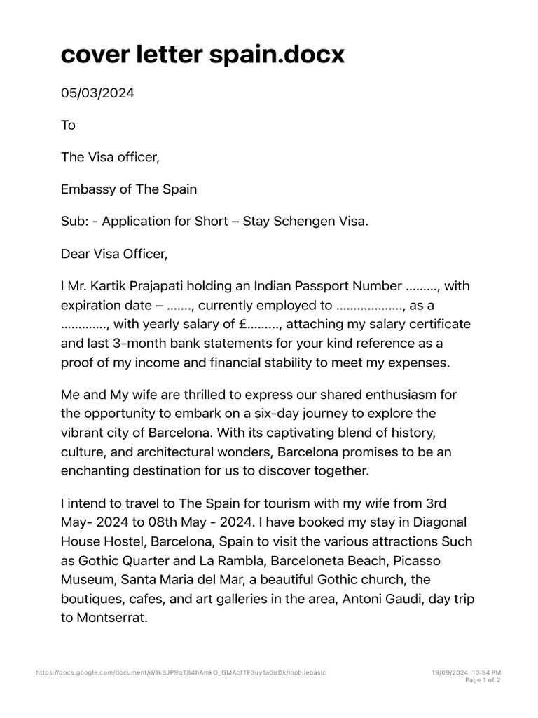 Cover Letter Spain | PDF