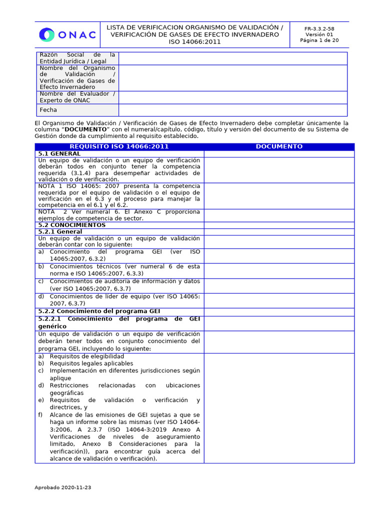 FR 3.3.2 58 Lista de Verificacion ISO 14066 v1 | PDF