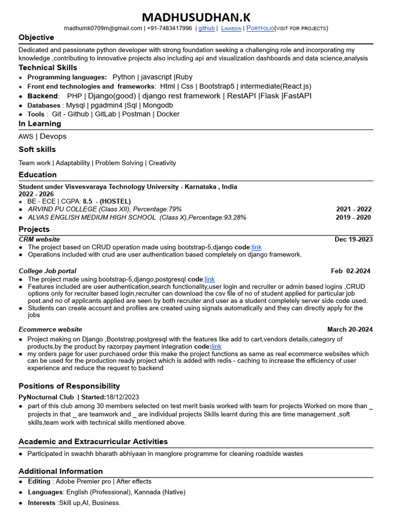 Madhusudhan Resume | PDF