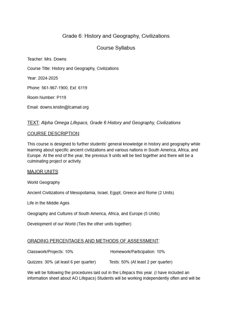 Grade 6, History Syllabus | PDF