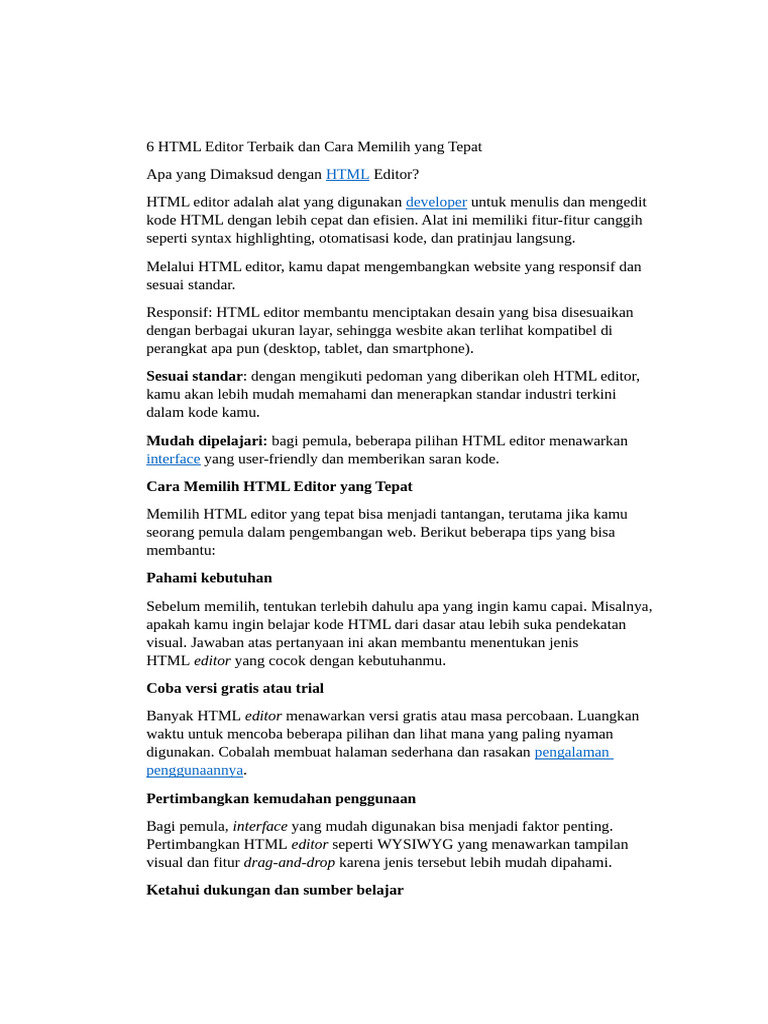 6 HTML Editor Terbaik Dan Cara Memilih Yang Tepat | PDF
