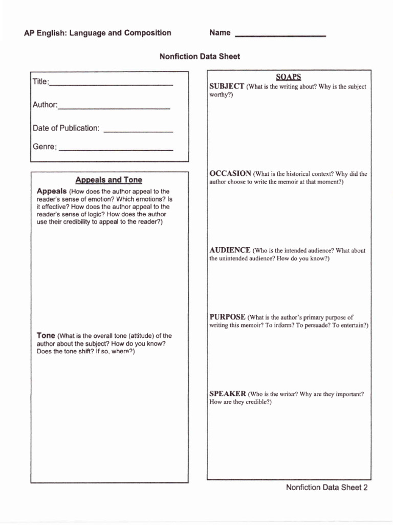 Nonfiction Data Sheet | PDF