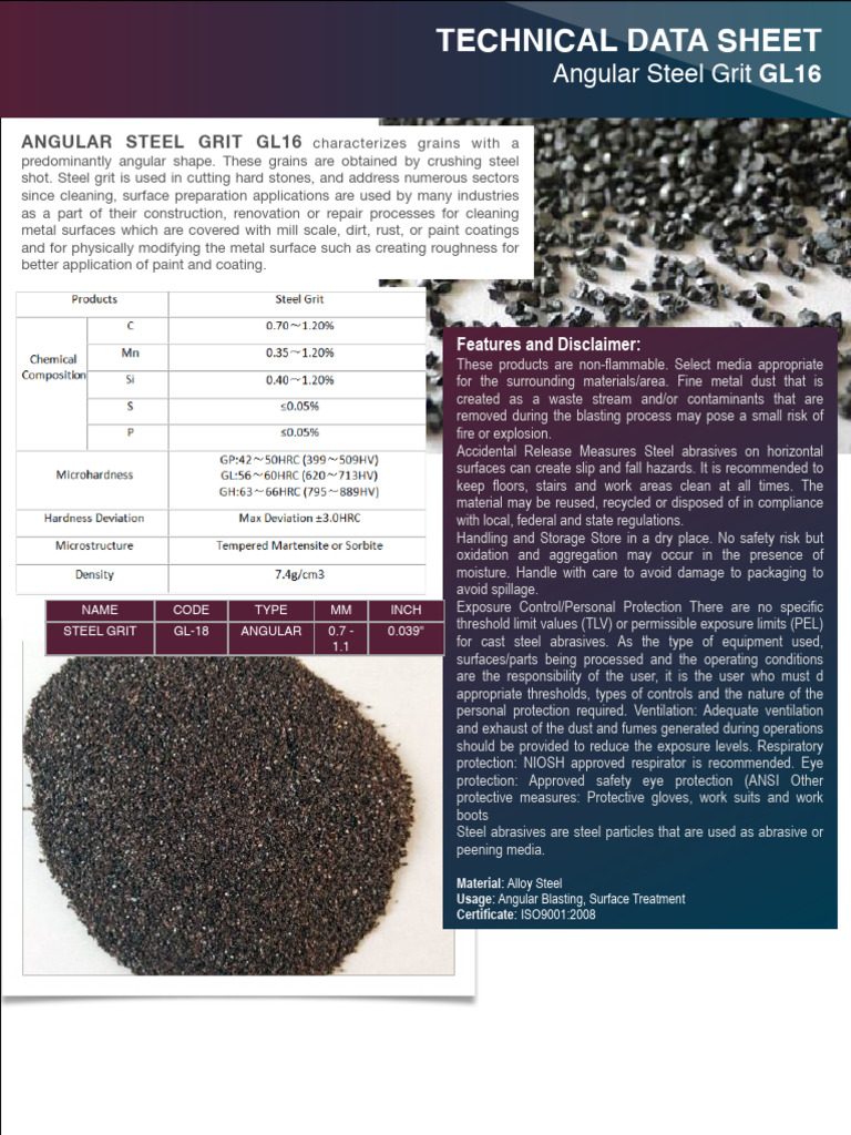 BL-GL16 Steel Grit TDS 2020 | PDF